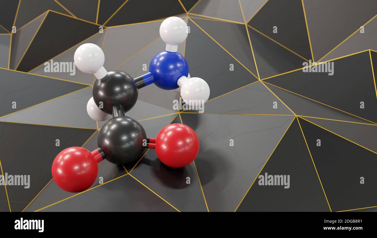 Glycine (Gly, G) amino acid molecule. 3D rendering. Ball-and-stick ...