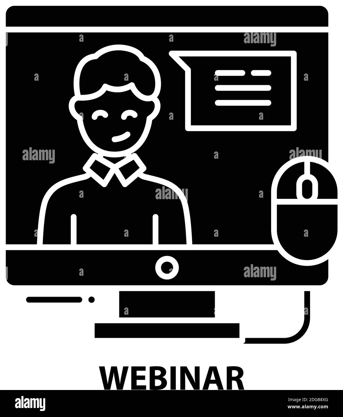 webinar icon, black vector sign with editable strokes, concept ...
