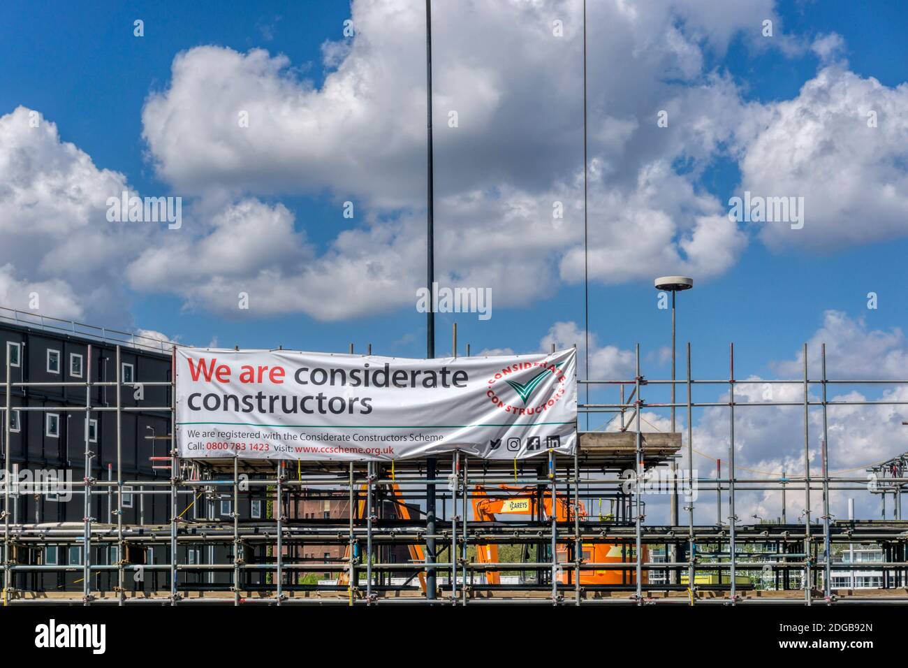 We Are Considerate Constructors banner on a building site in Vauxhall ...