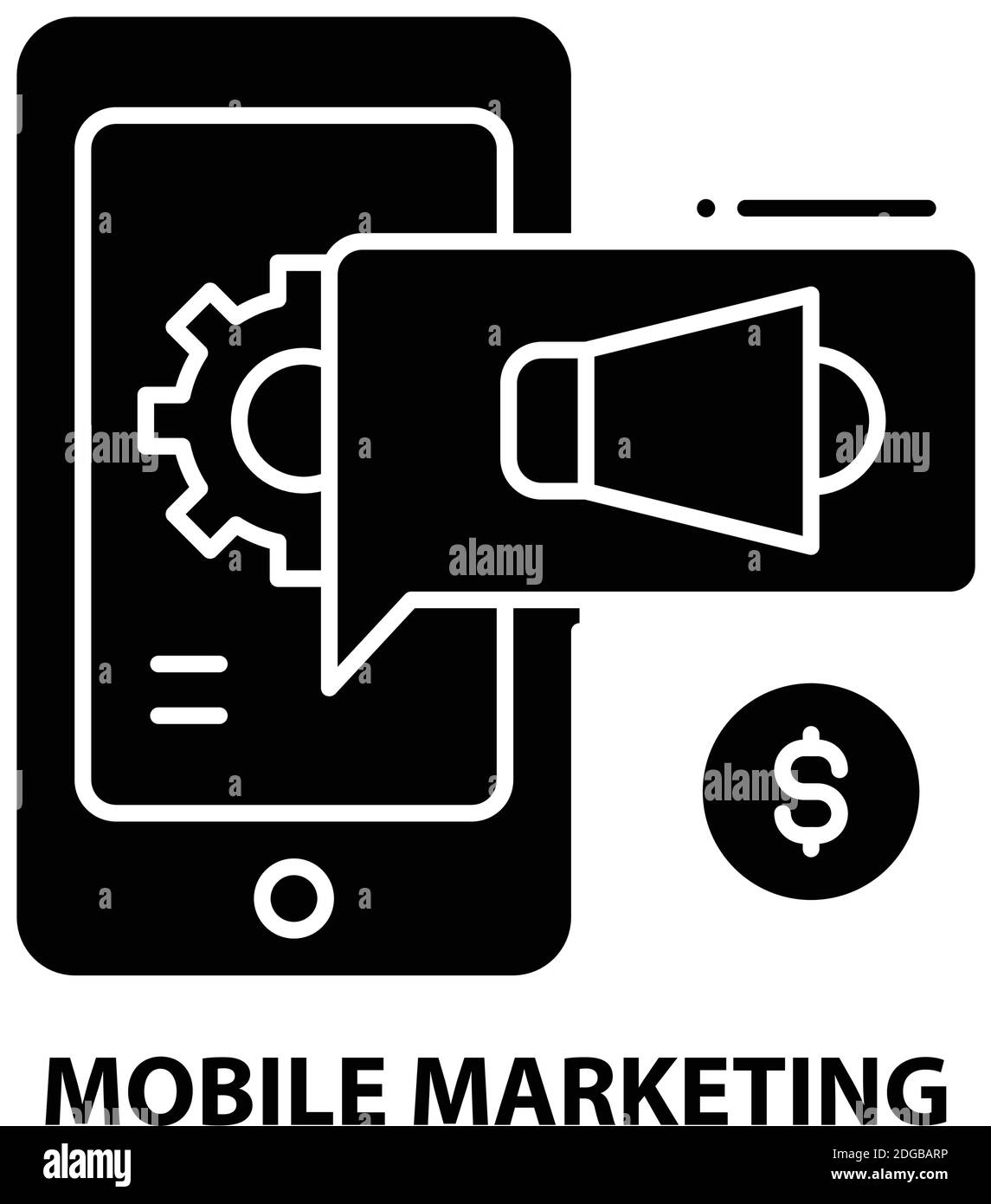 mobile marketing icon, black vector sign with editable strokes, concept ...