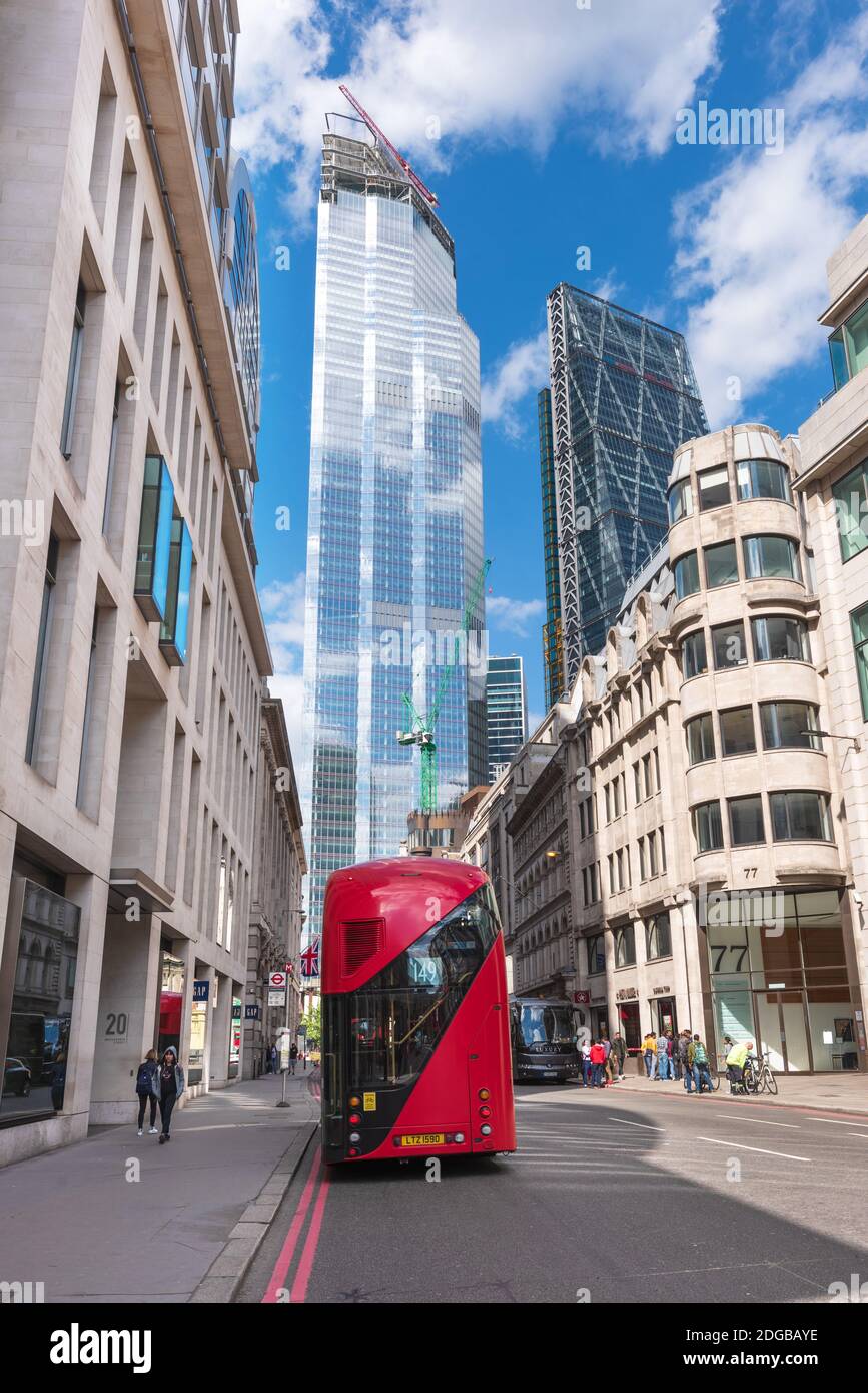 London, England - May 12, 2019: London's iconic red double-decker bus ...