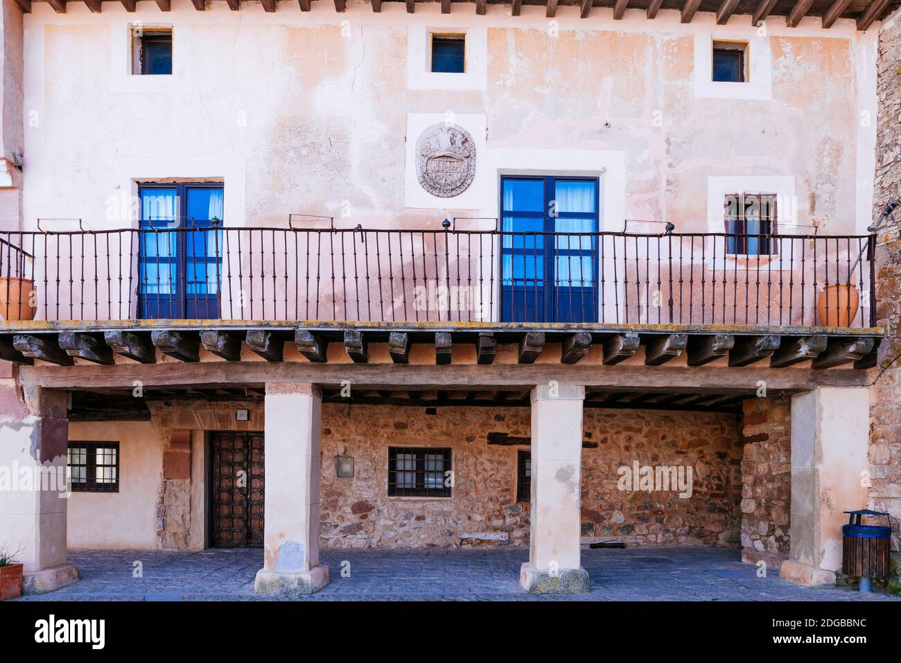 Detail, typical Castilian house. Plaza Mayor - Main square. Arcaded ...