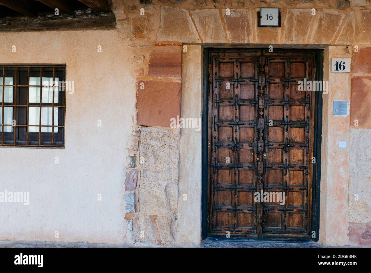 Detail, typical Castilian house. Plaza Mayor - Main square. Arcaded ...
