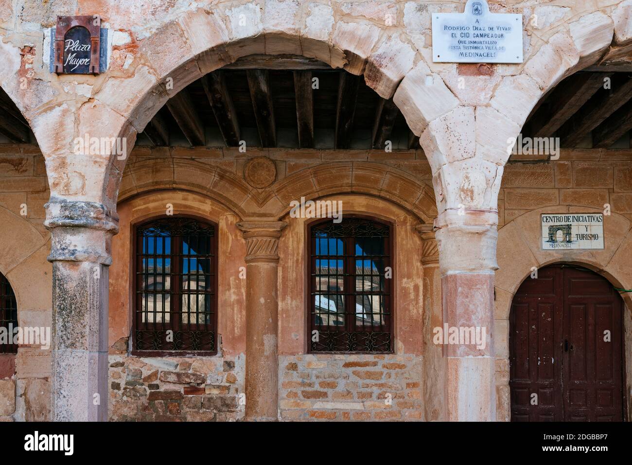 Detail of Plaza Mayor - Main square. Alhóndiga, current tourist office ...