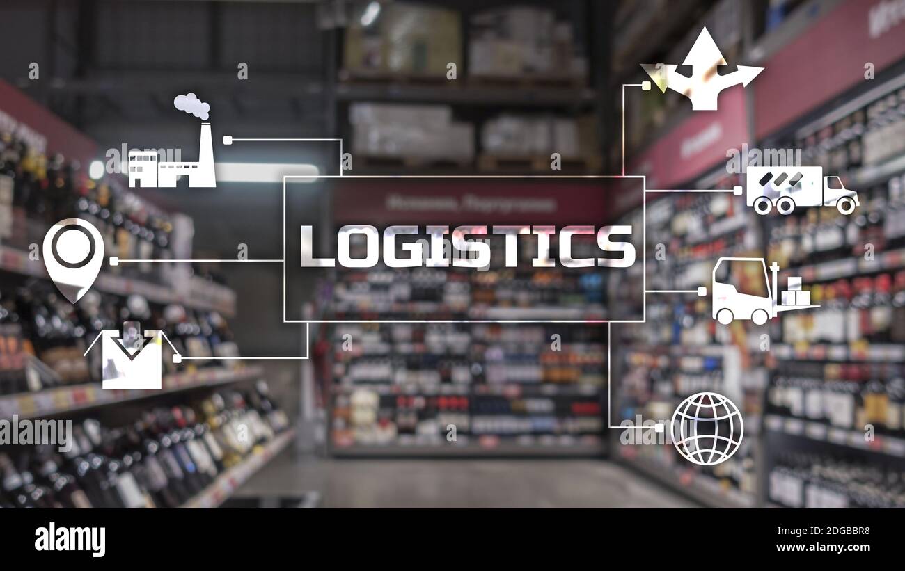 Logistics Transportation concept on blurred supermarket background ...