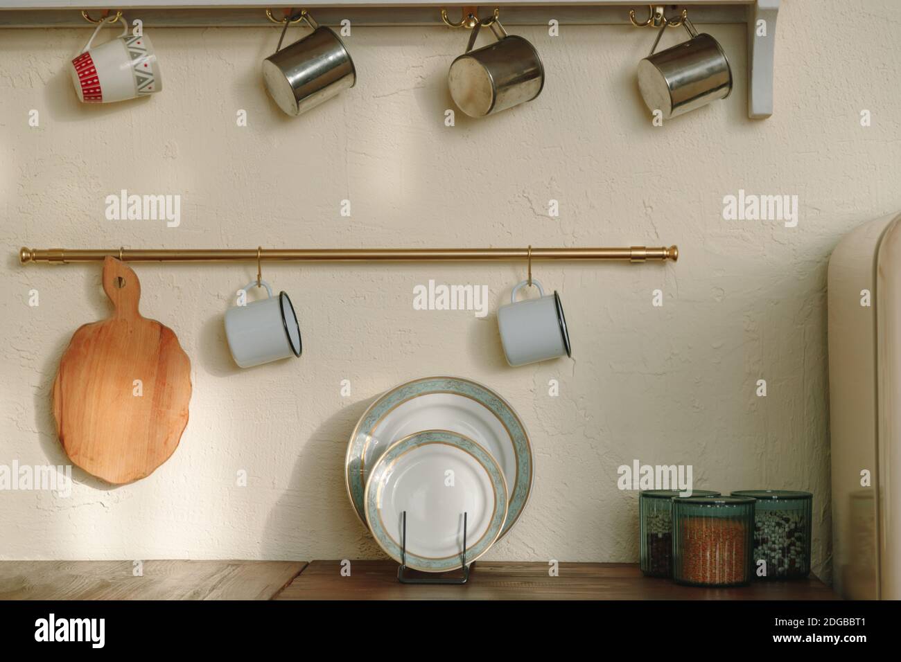 cups and dishes in the modern kitchen, organizing space Stock Photo - Alamy