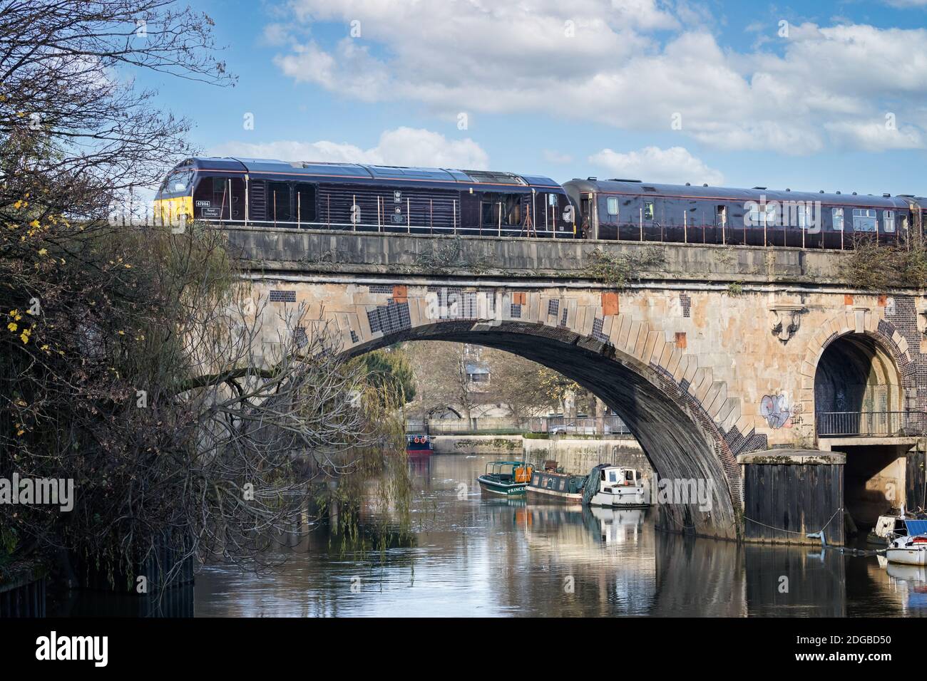 Royal Soverign Train crossing bridge outside Bath Station during visit ...