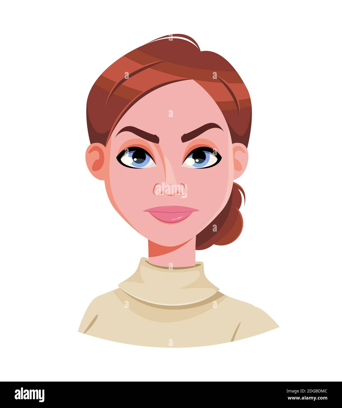 Stock vector. Face expression of brown haired woman, angry. Female ...