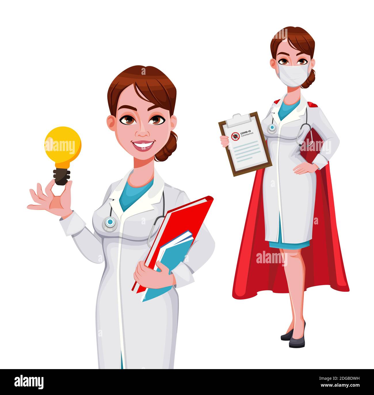 Stock vector cheerful doctor cartoon character, set of two poses ...