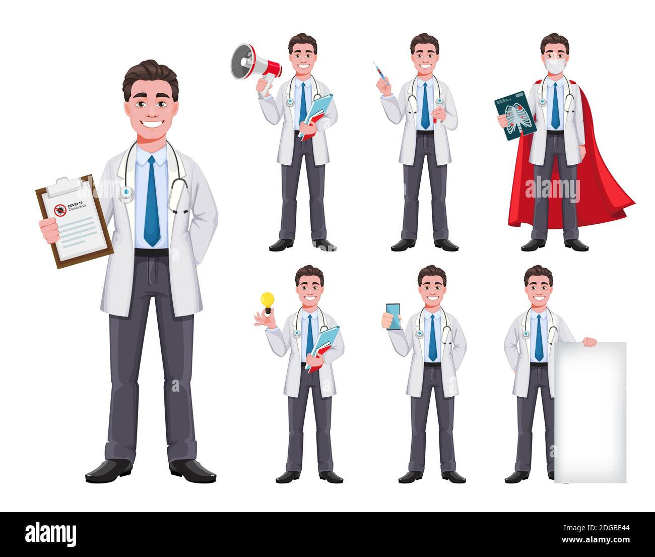 Stock vector cheerful doctor cartoon character, set of seven poses ...