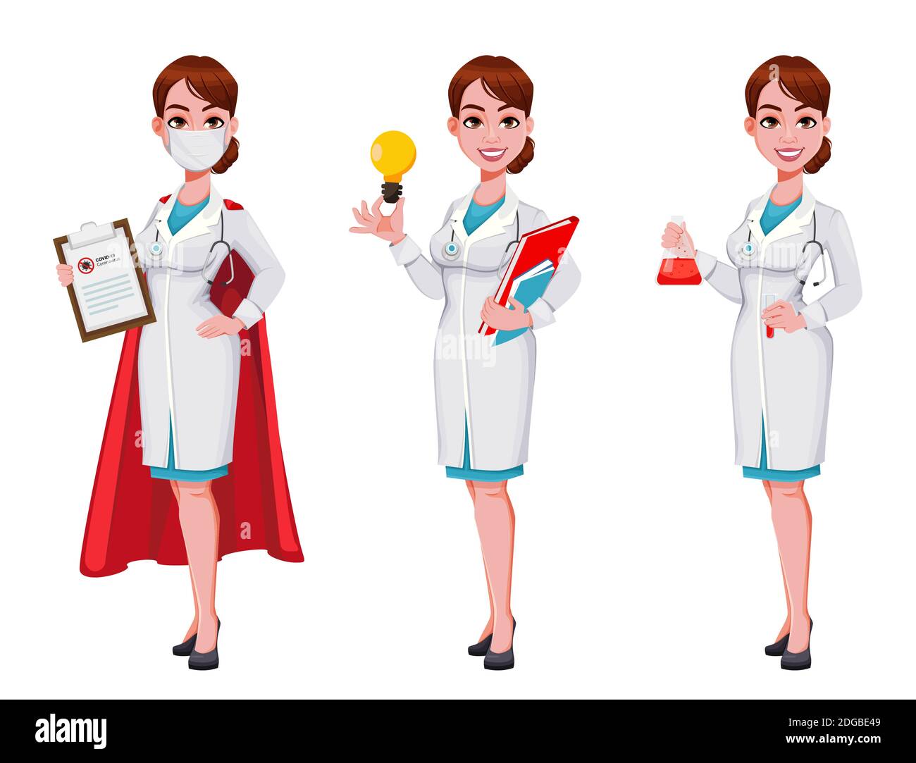 Stock vector cheerful doctor cartoon character, set of three poses ...