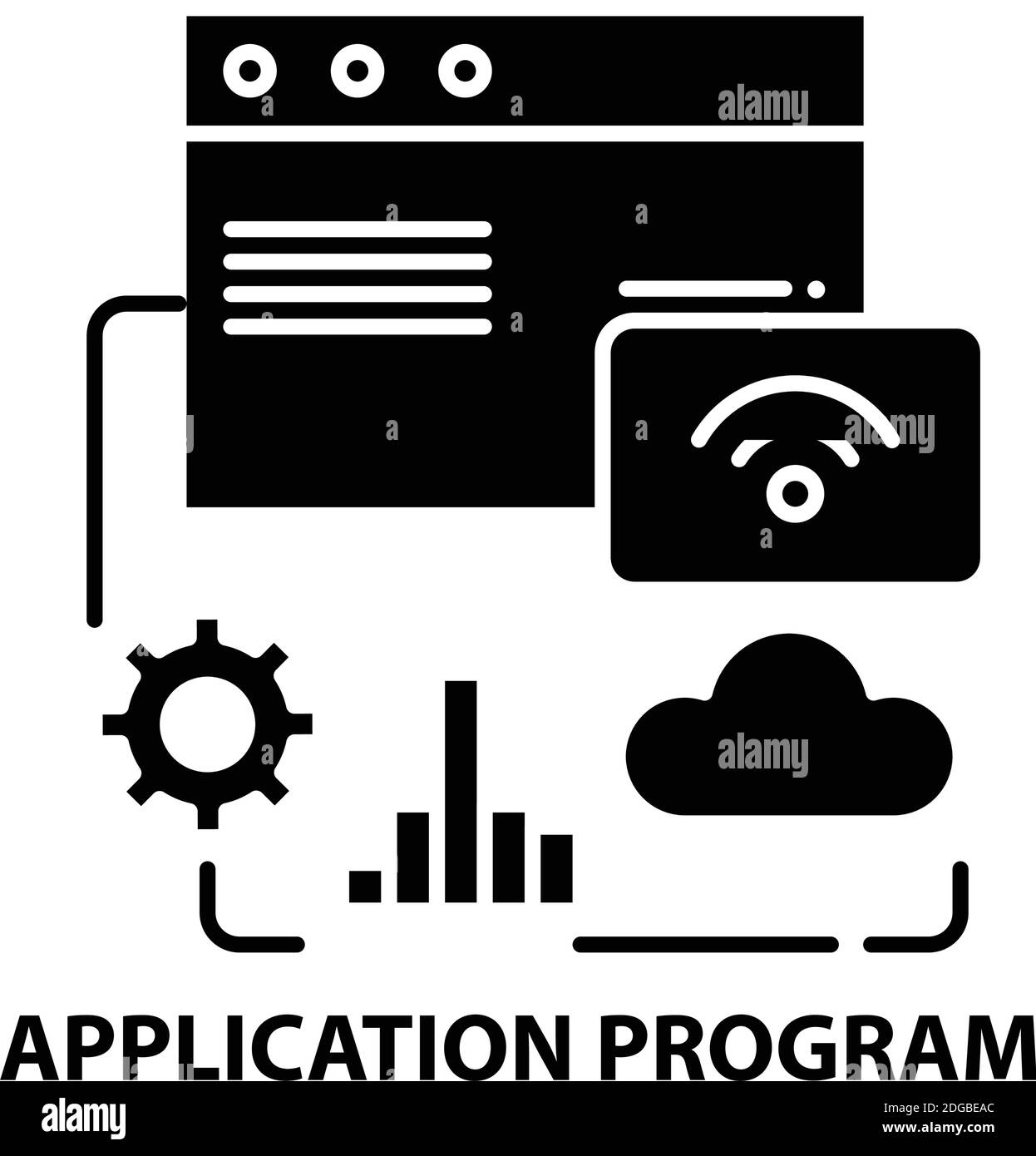 application program icon, black vector sign with editable strokes ...
