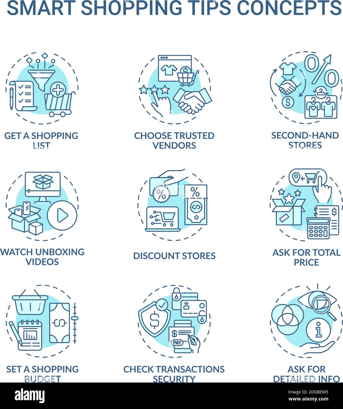 Smart shopping tips concept icons set Stock Vector Image & Art - Alamy