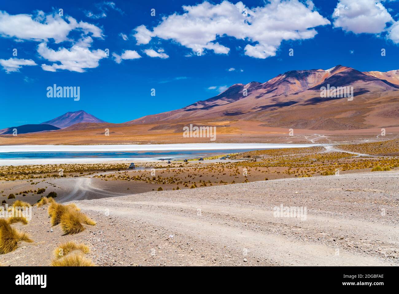 Scenic landscape of Laguna Canapa in sunny day with the James s ...