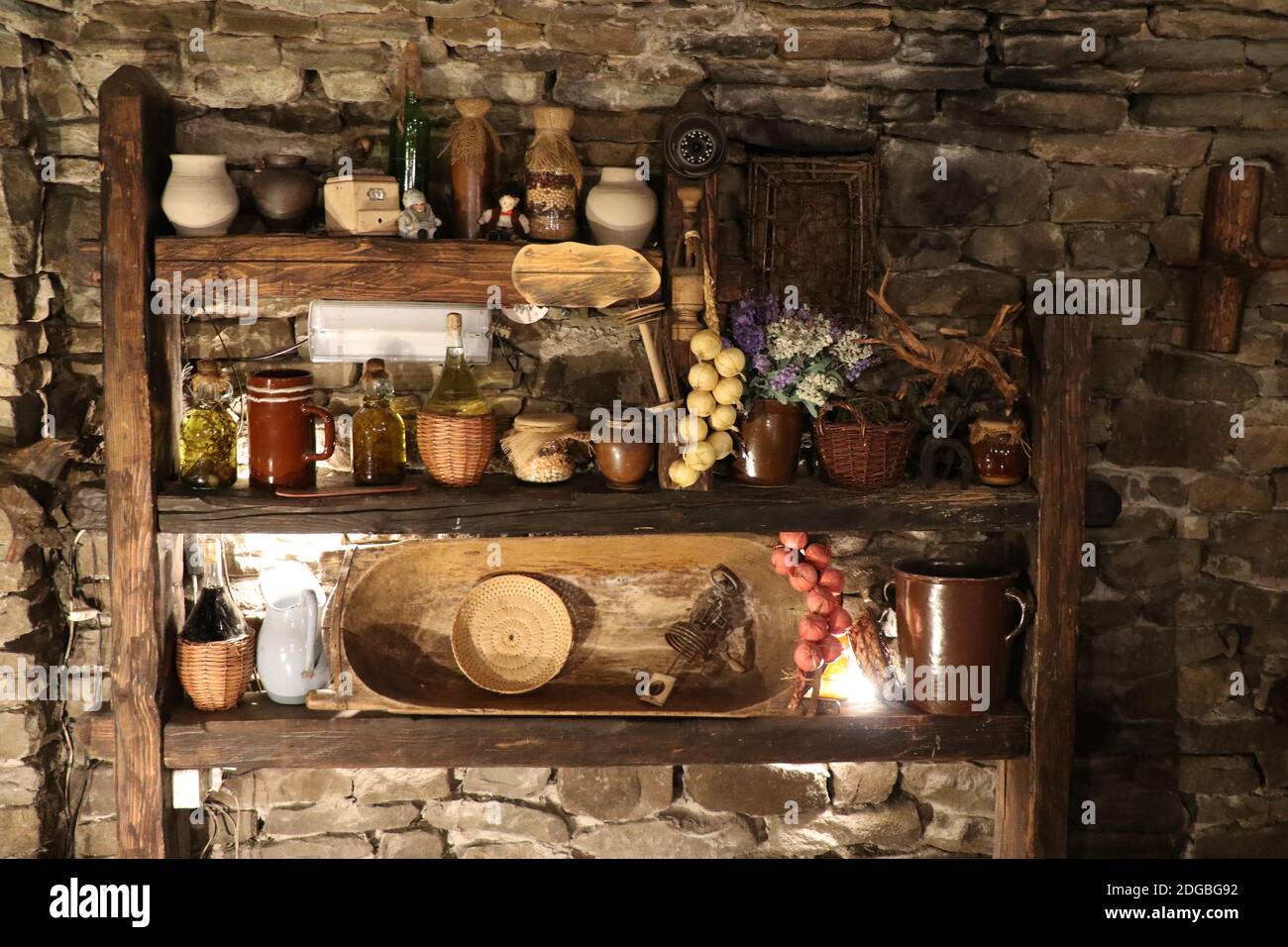 View on an old pantry with multiple home made groceries Stock Photo - Alamy