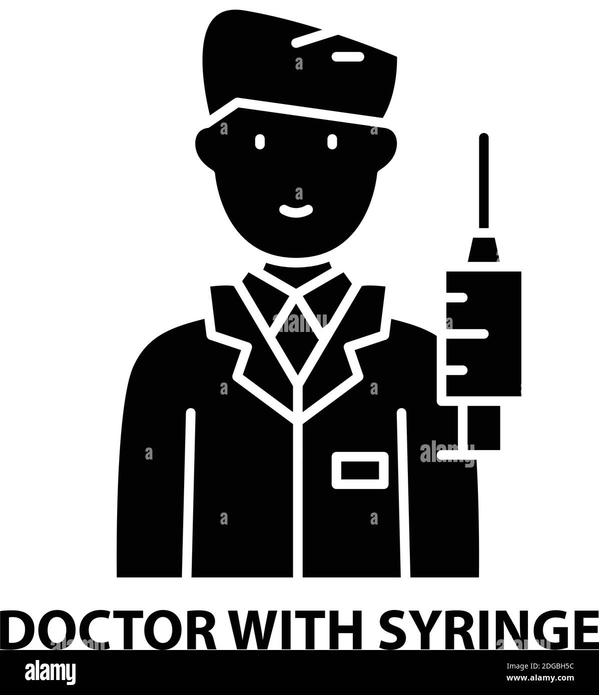 doctor with syringe icon, black vector sign with editable strokes ...