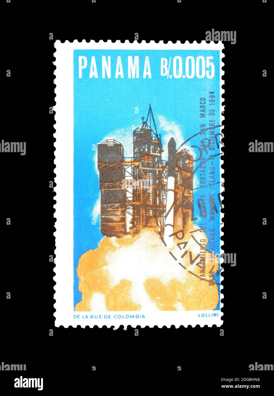 Cancelled postage stamp printed by Panama, that shows San Marco 1 ...