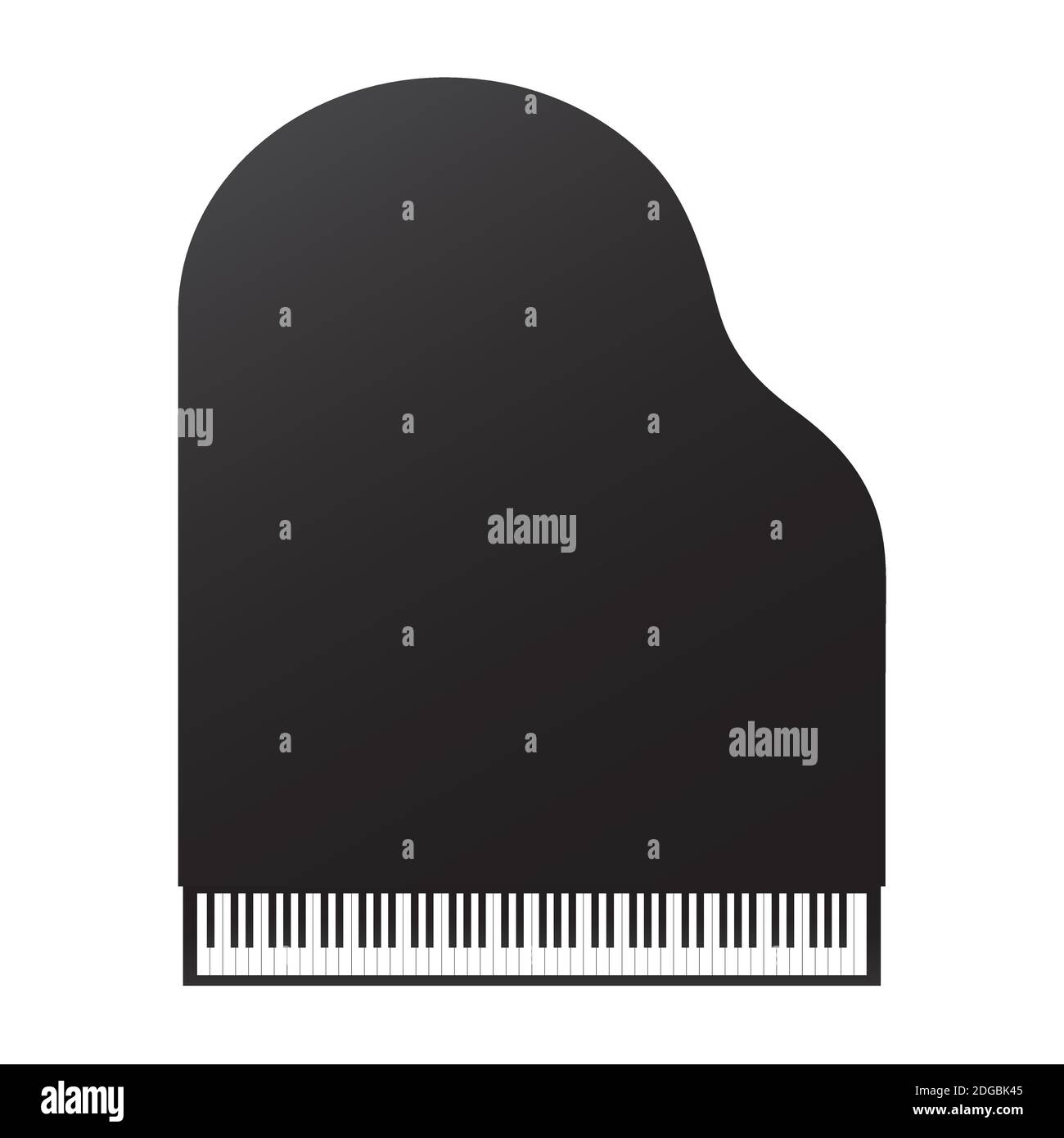 Grand piano top view on a white background. Black and white keys ...