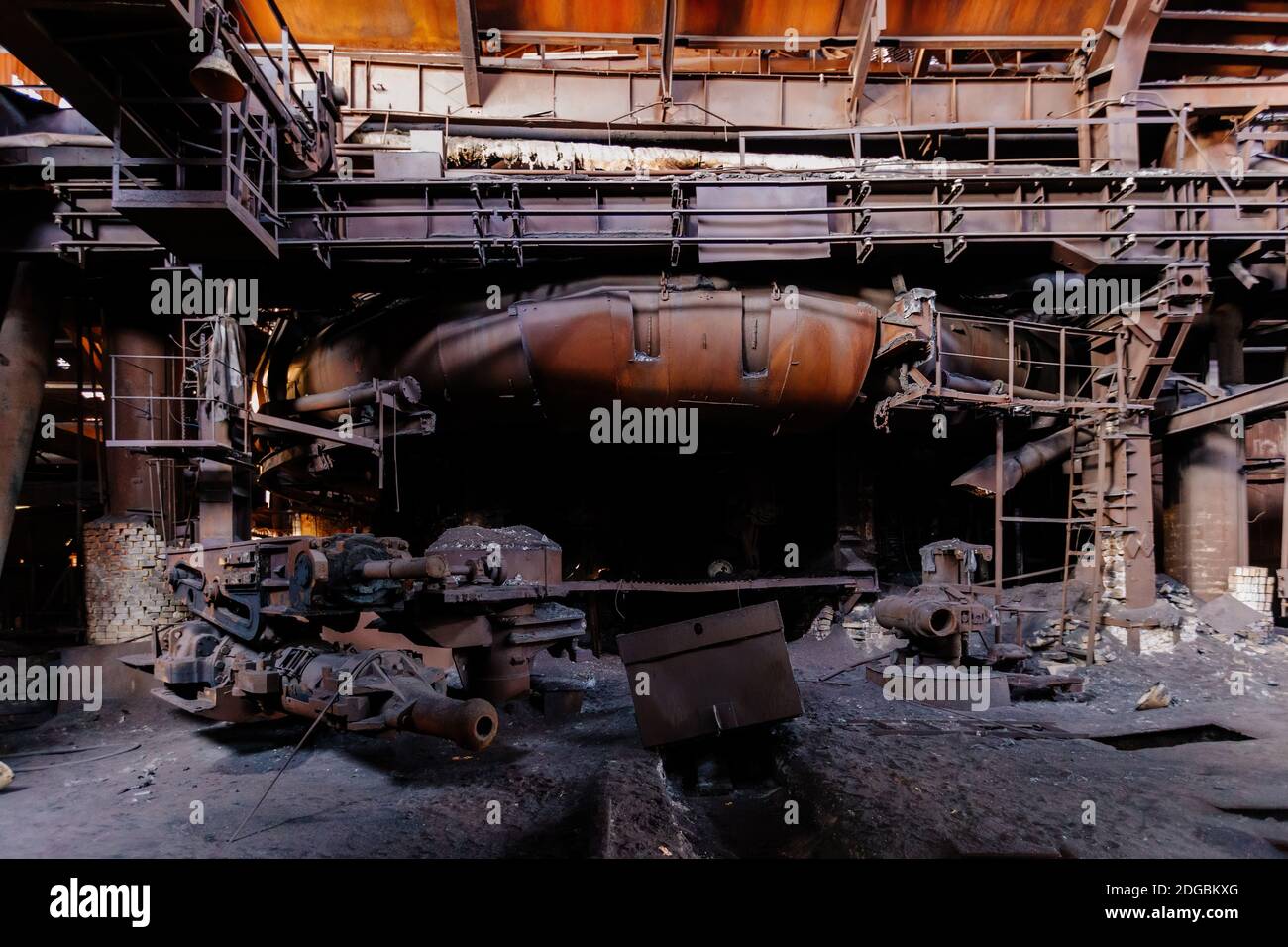 Old rusty abandoned metallurgical plant. Ruined blast furnace Stock ...