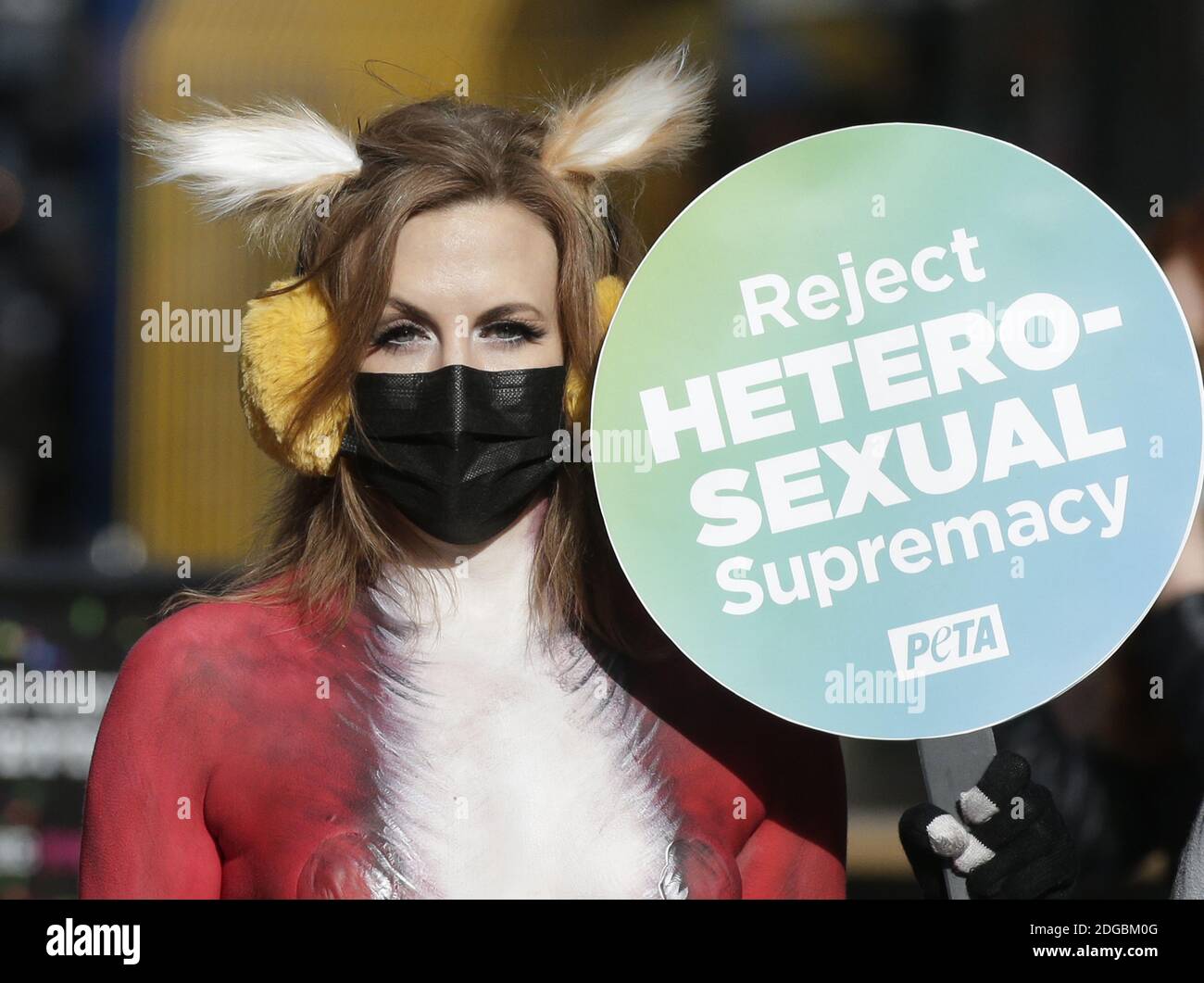 New York, United States. 08th Dec, 2020. PETA protesters wearing body ...