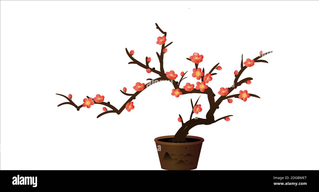 Plum blossom ink painting bonsai Stock Photo - Alamy