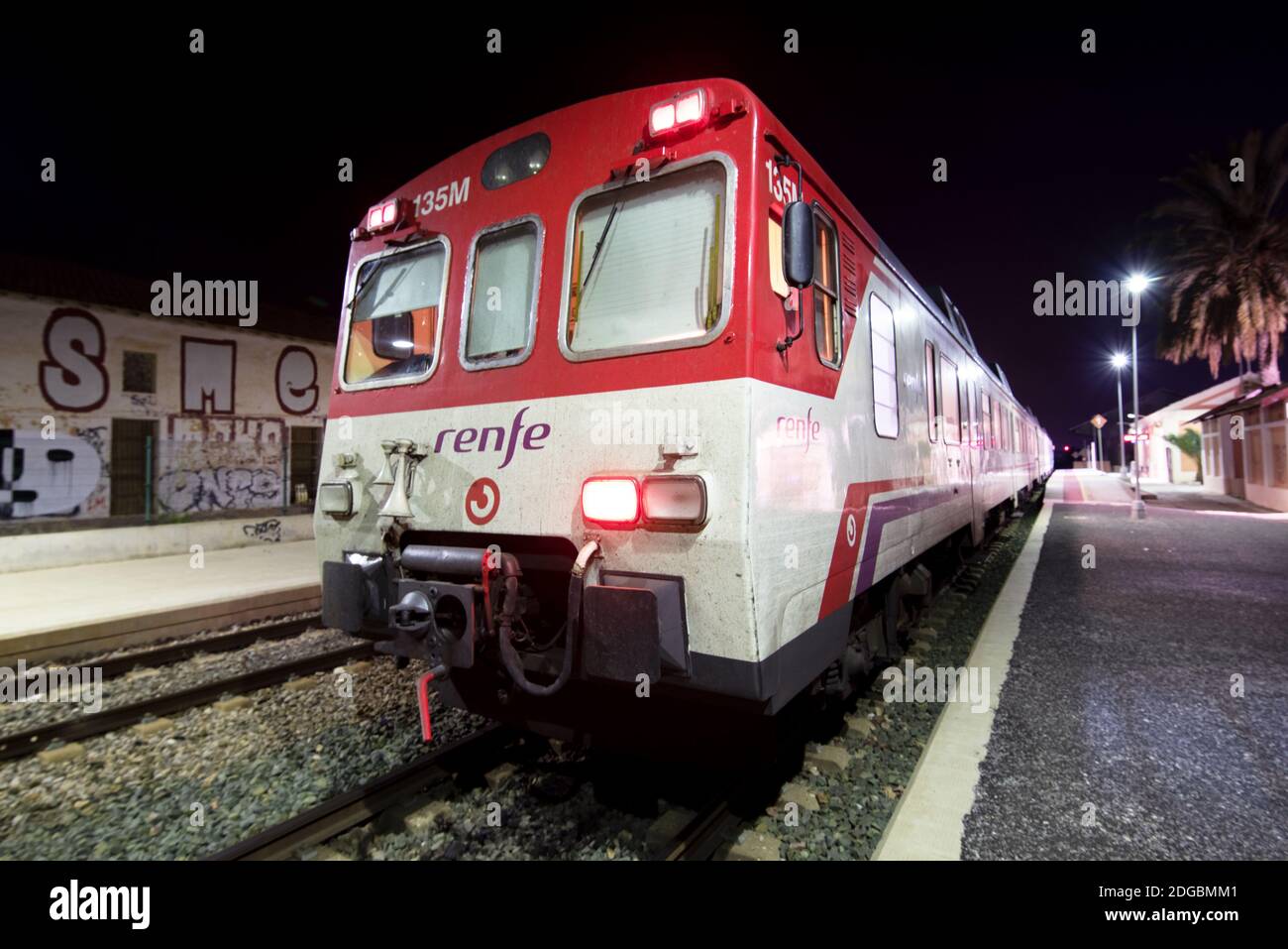 Alicante, Spain - July 24, 2017 - Night picture of Suburban Renfe Class ...
