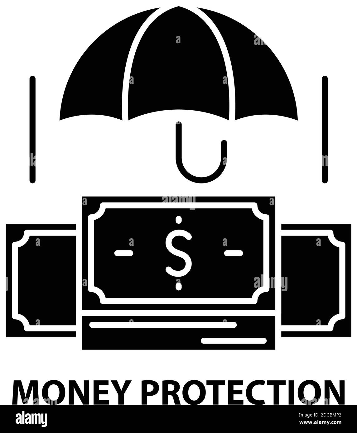 money protection icon, black vector sign with editable strokes, concept ...