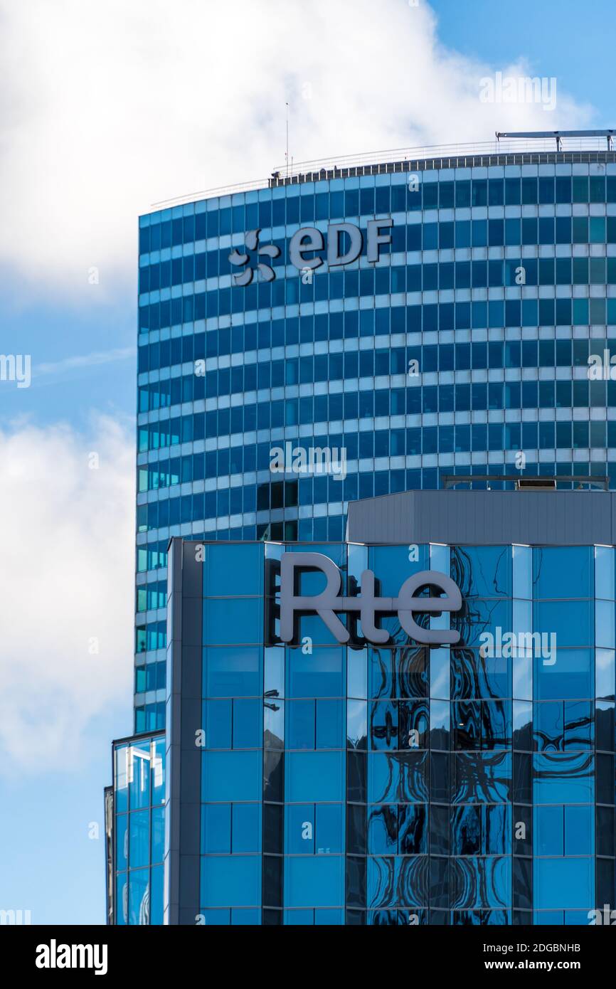 Puteaux, France - November 12, 2020: Exterior view of the RTE (Réseau ...