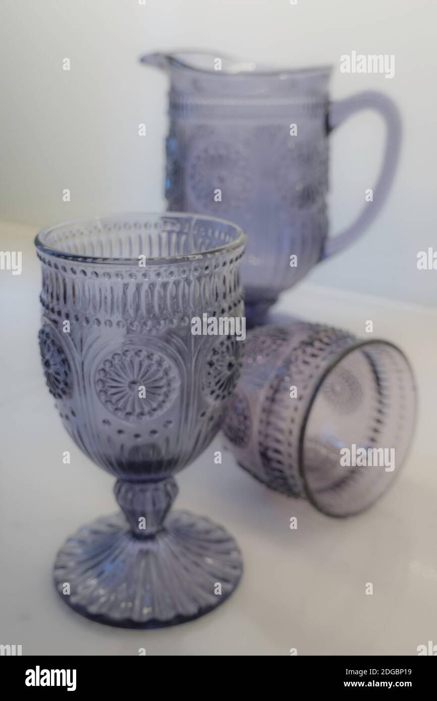 Amethyst colored glassware still life, USA Stock Photo - Alamy