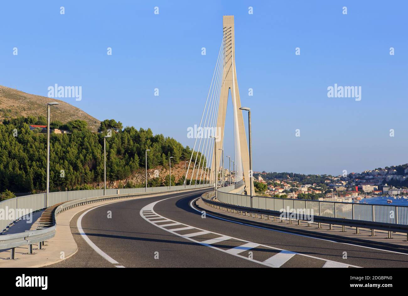 The deck cable-stayed Franjo Tudman Bridge (2002) in Dubrovnik, Croatia ...