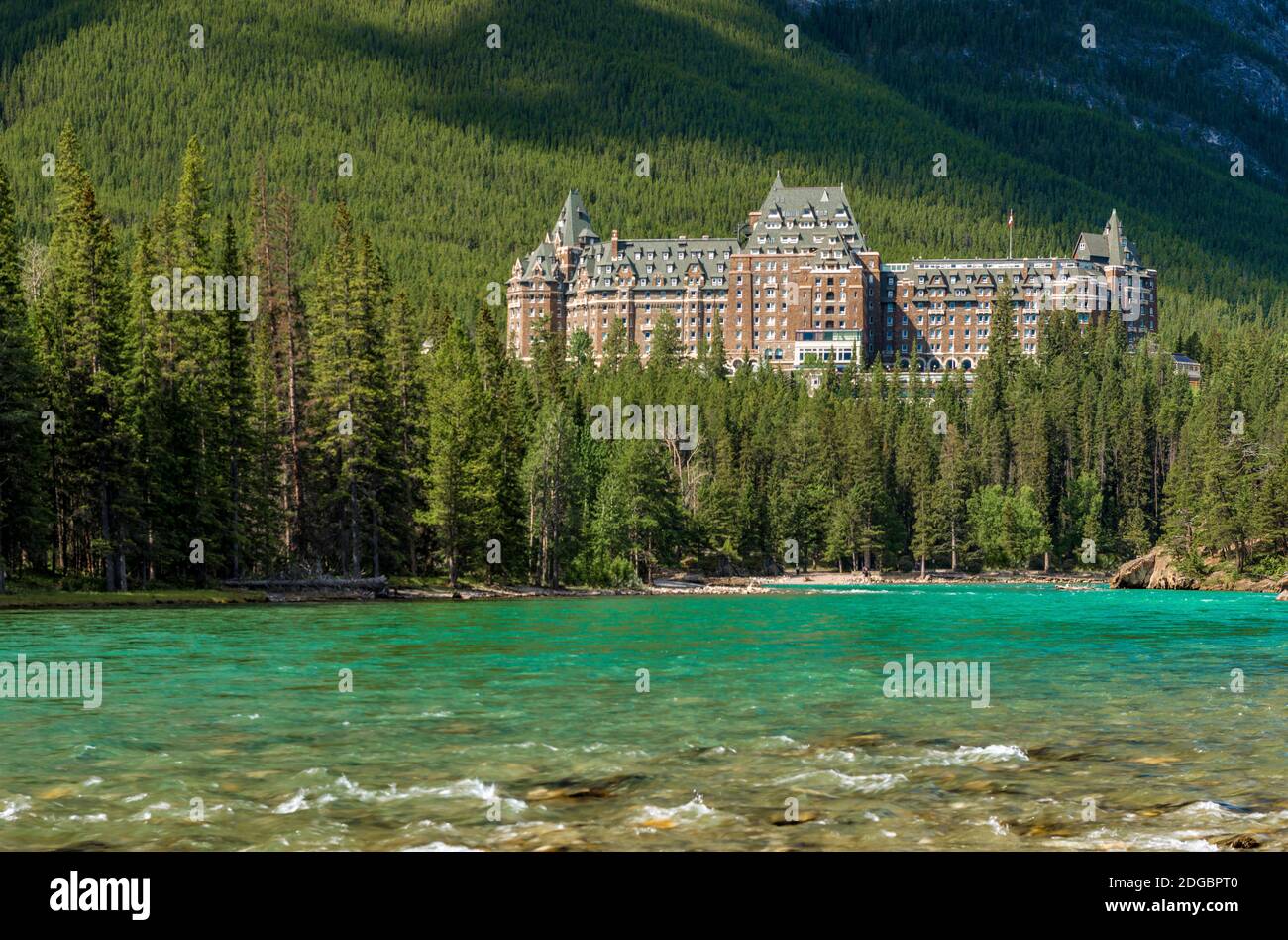 Banff Springs Hotel by Bow River in Banff National Park, Alberta, Canada Stock Photo - Alamy