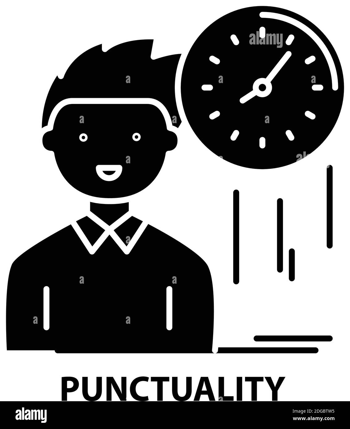 punctuality icon, black vector sign with editable strokes, concept ...