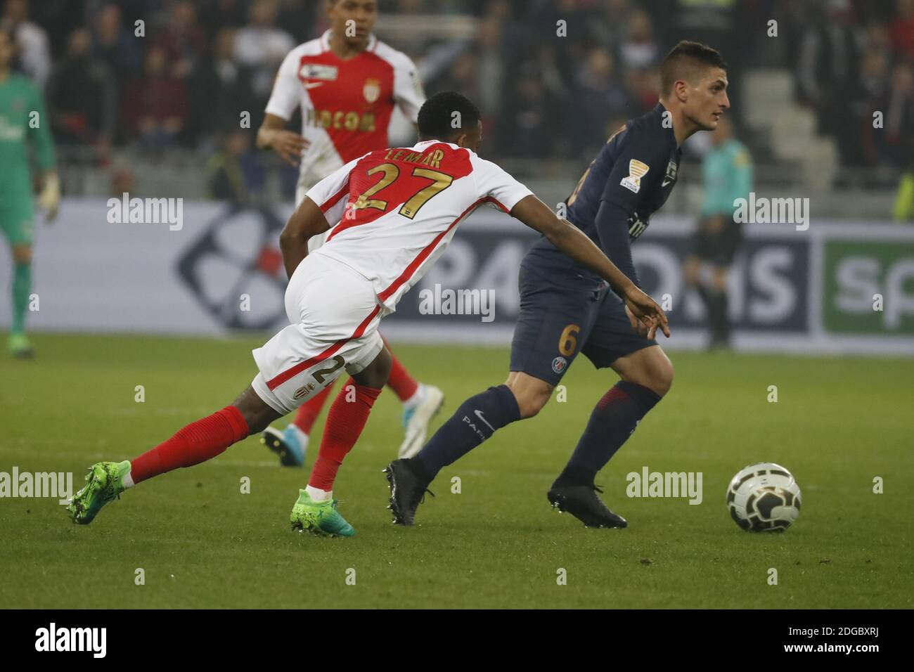 PSG's X battling Monaco's Y during the Final of the French League Cup ...