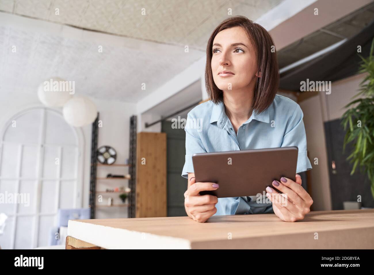 Pretty woman working at home. Online study concept Stock Photo - Alamy