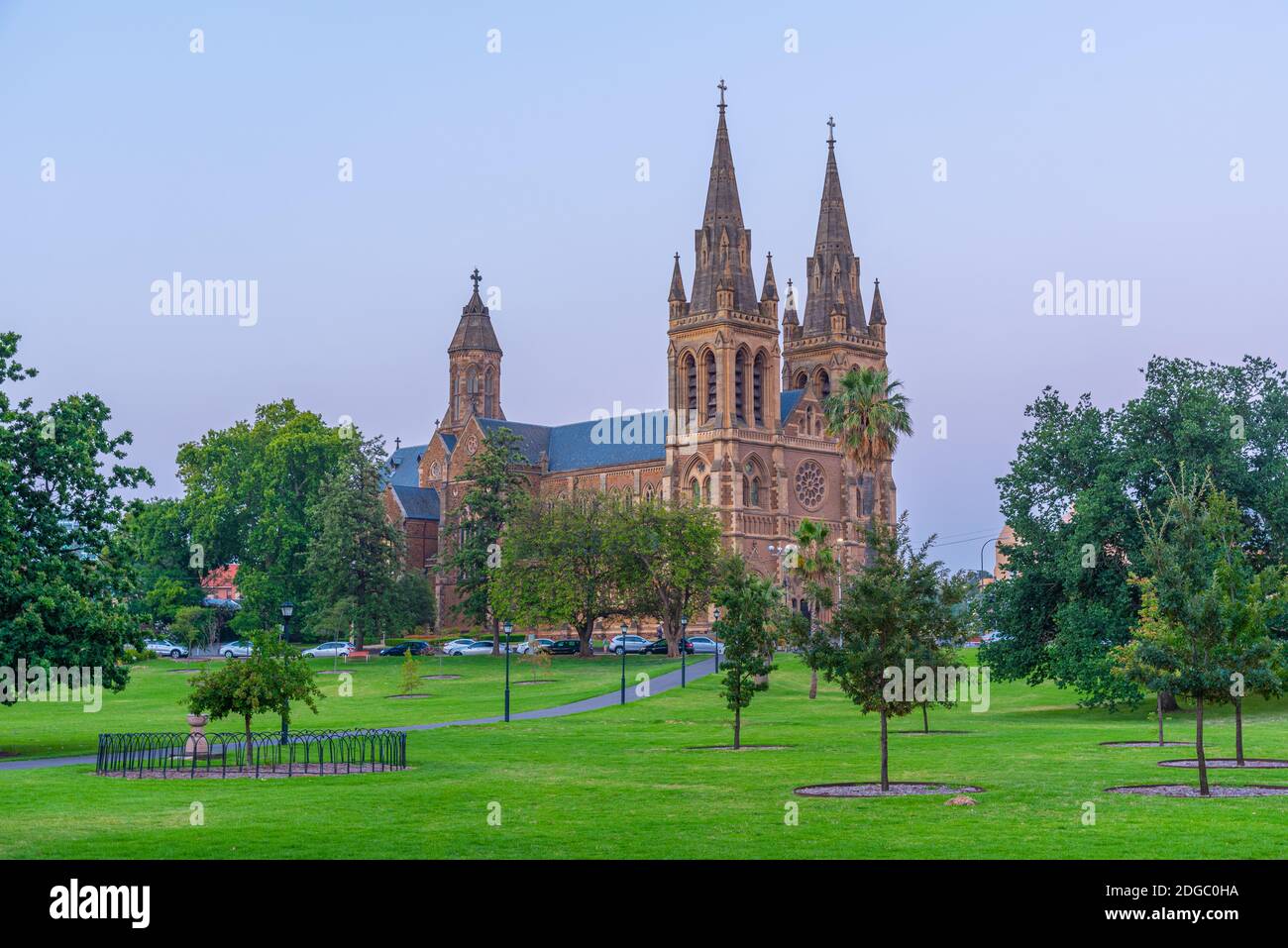 Sunset view of St. Peter's cathedral in Adelaide, Australia Stock Photo ...