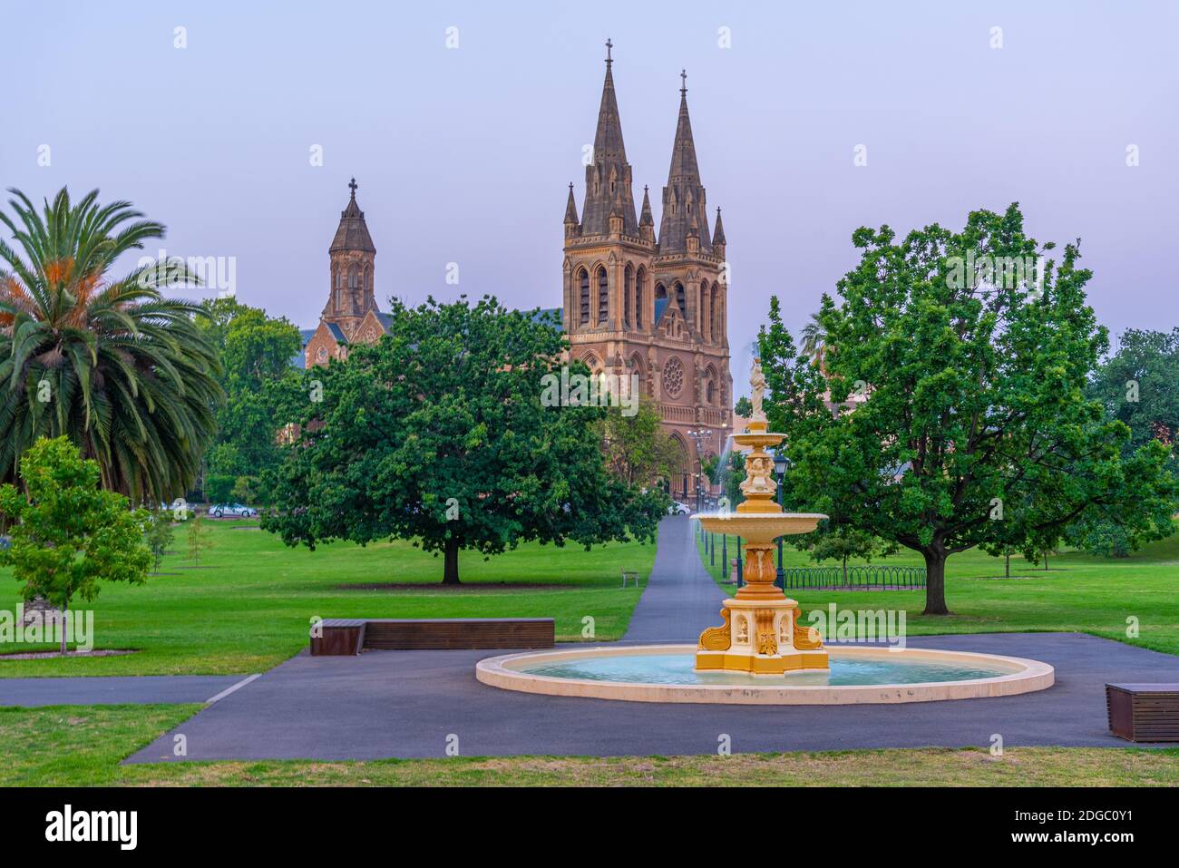 Sunset view of St. Peter's cathedral in Adelaide, Australia Stock Photo ...