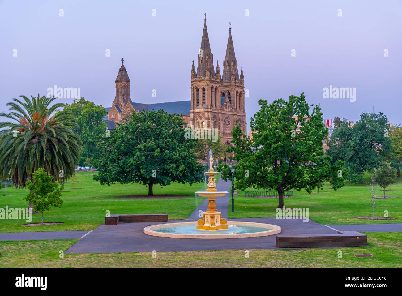 Sunset view of St. Peter's cathedral in Adelaide, Australia Stock Photo ...