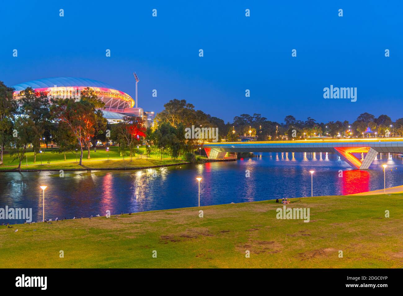 Sunset view of Adelaide oval viewed behind torrens river in Australia ...