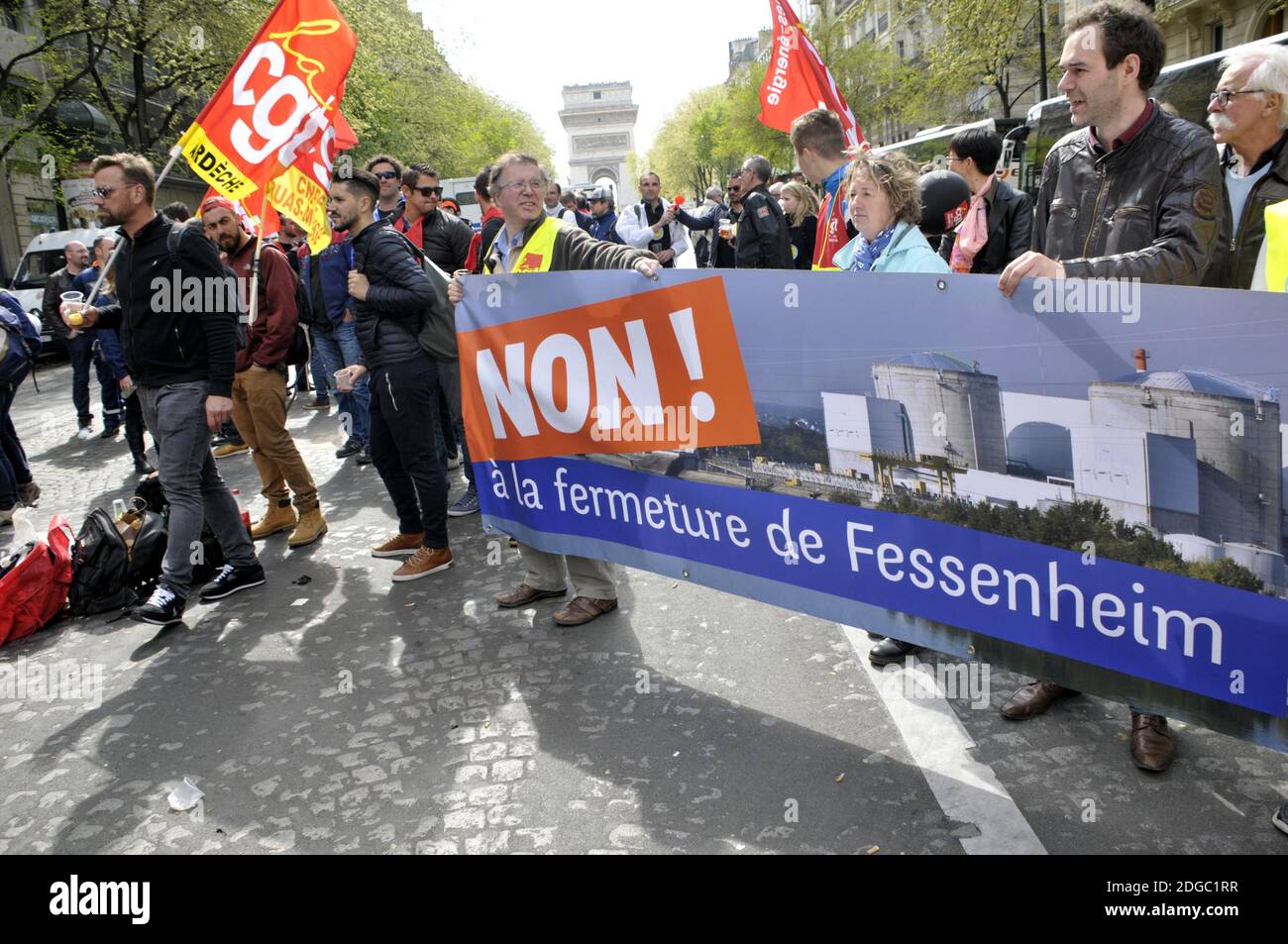 People protest against the closing of power plant Fessenheim in front ...