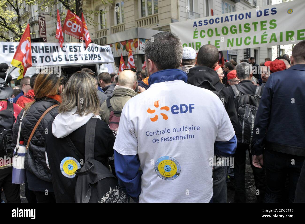 People protest against the closing of power plant Fessenheim in front ...