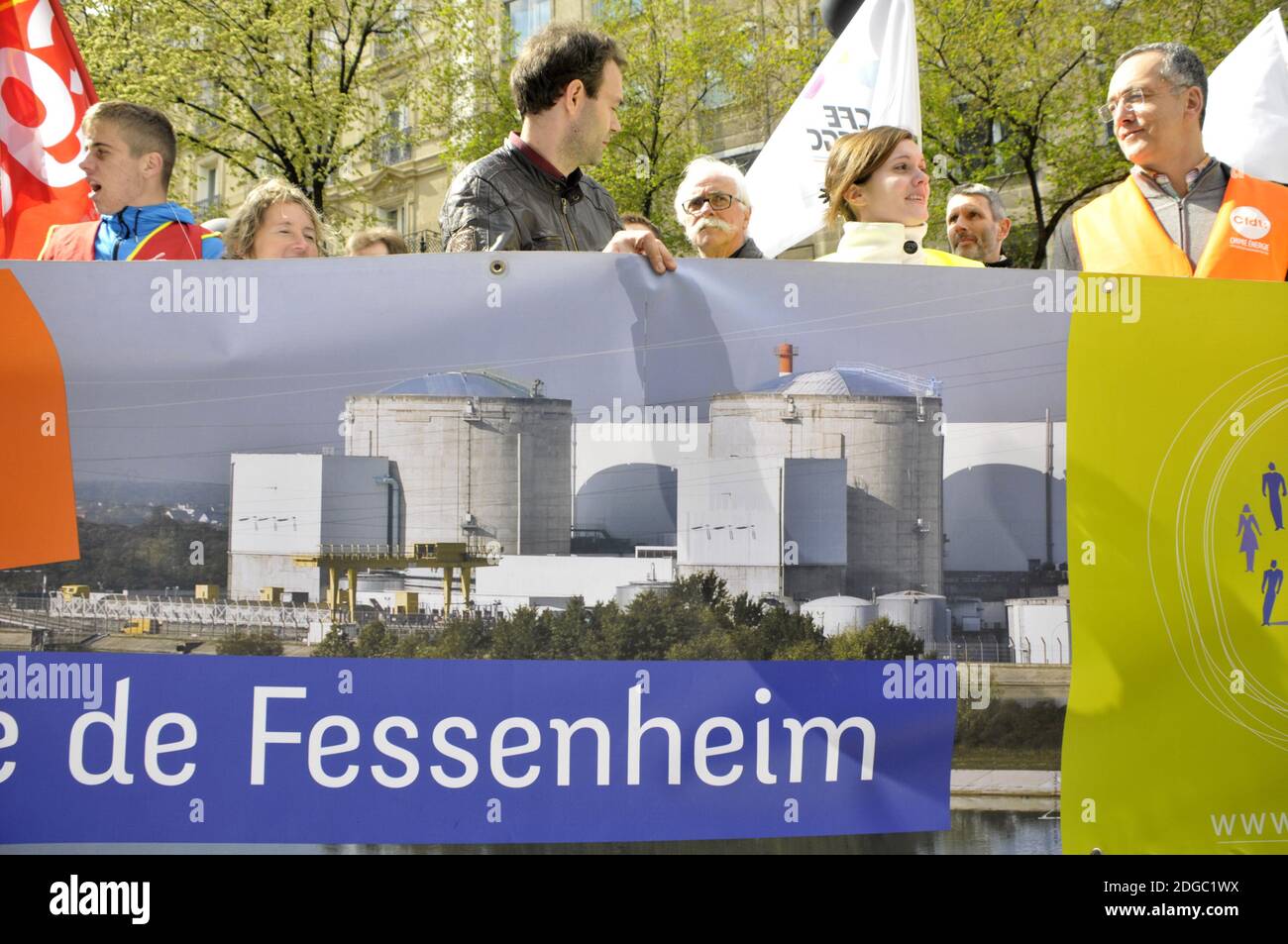 People protest against the closing of power plant Fessenheim in front ...