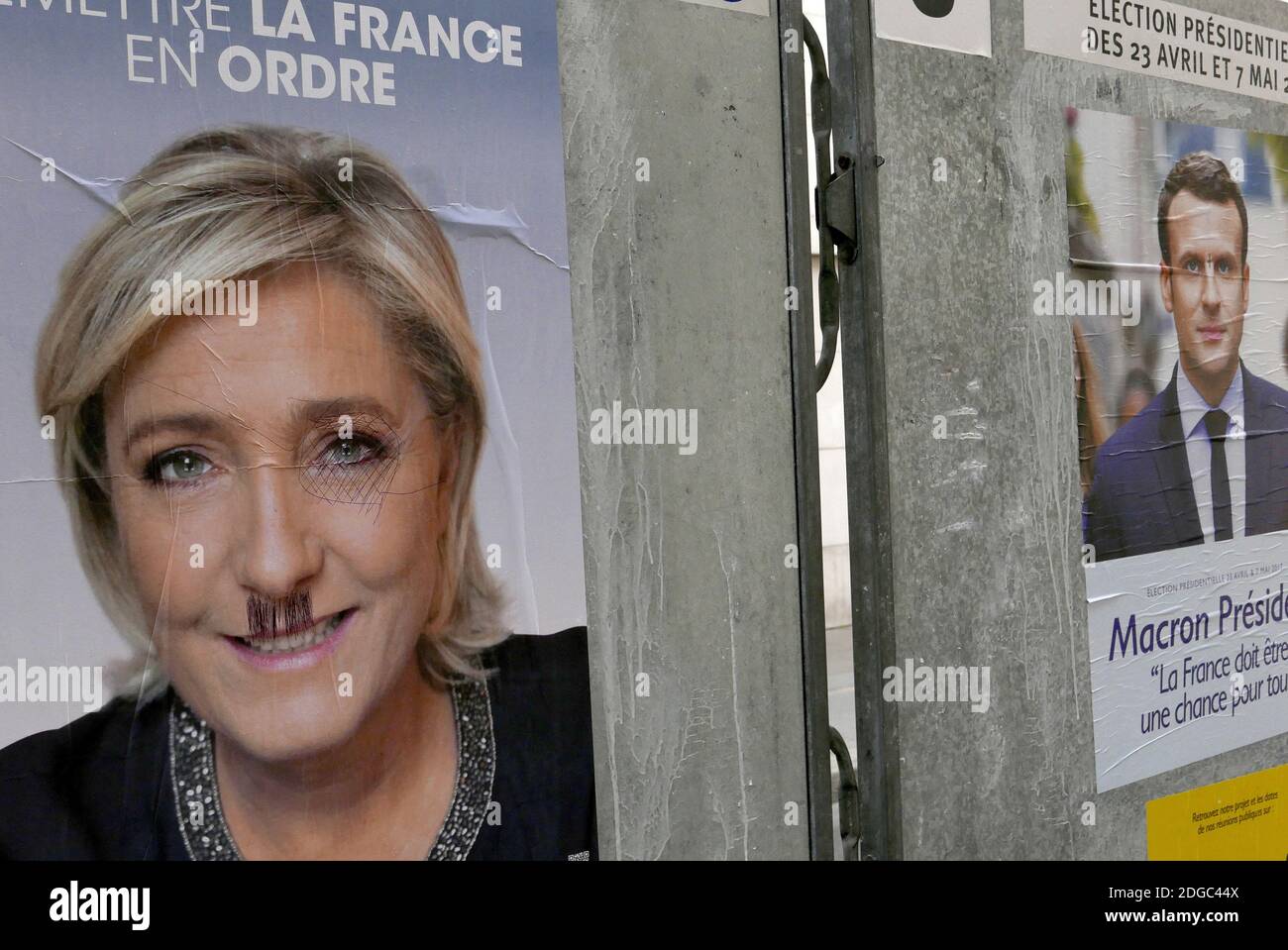 The 2017 French presidential election campaign posters in Paris, Marine ...