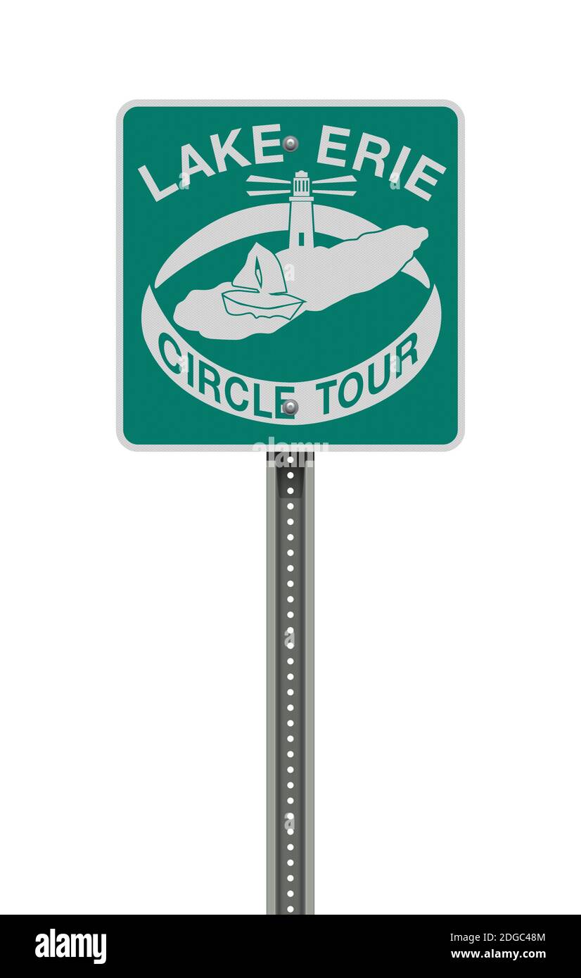 Vector illustration of the Lake Erie Circle Tour green road sign Stock ...