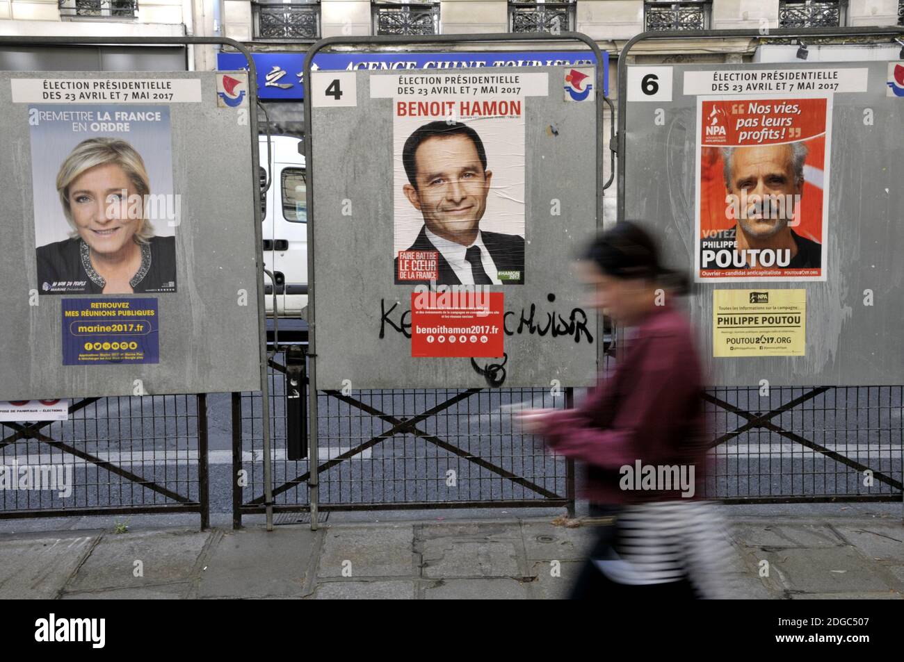 Campaign posters of the candidates for the 2017 French presidential ...