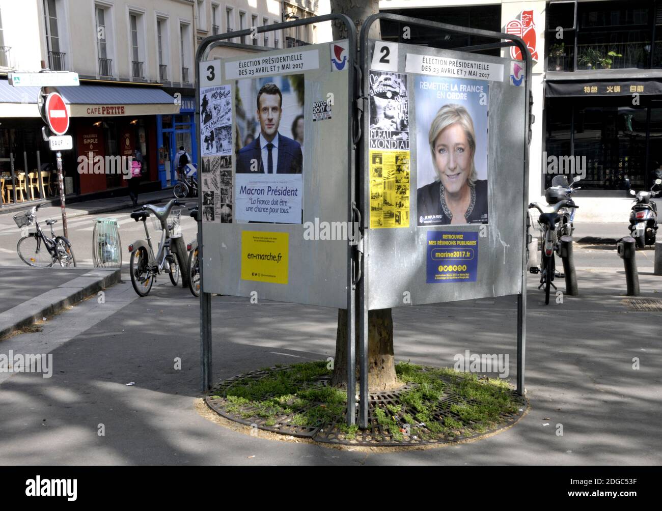 Campaign posters of the candidates for the 2017 French presidential ...