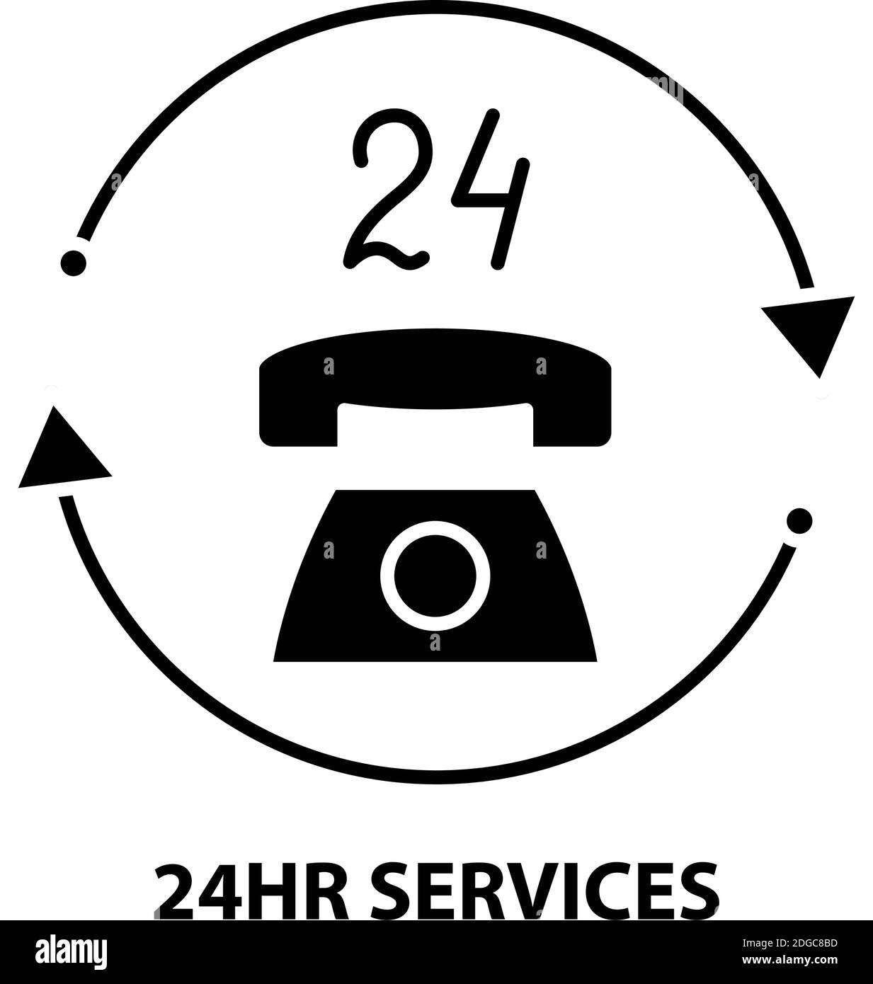 24hr services icon, black vector sign with editable strokes, concept ...