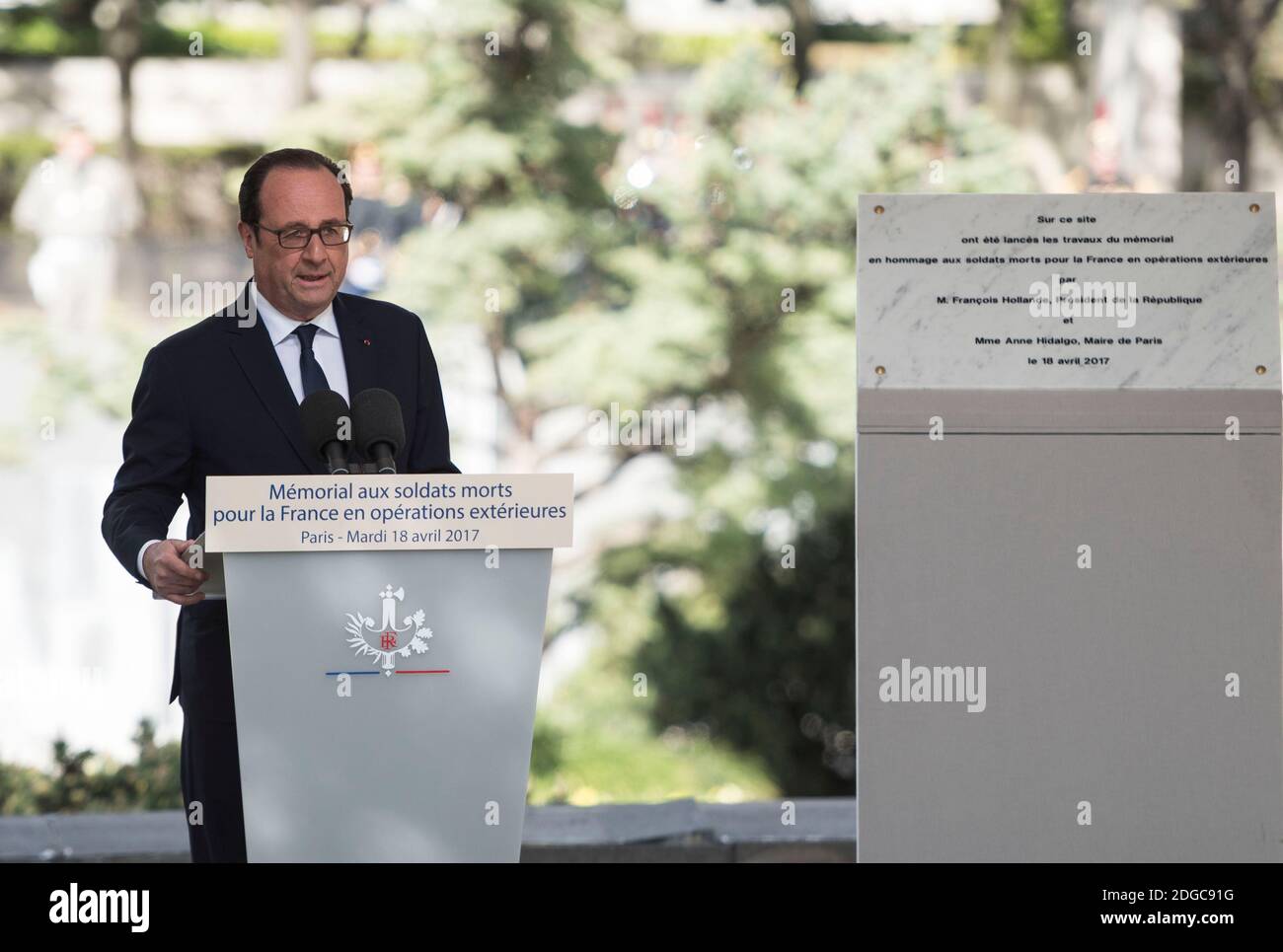 French President Francois Hollande inaugurates a memorial in honor of ...