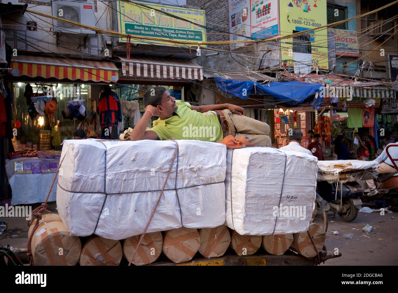 Indian market traders sitting on his fresh stock, Chandi Chowk market ...