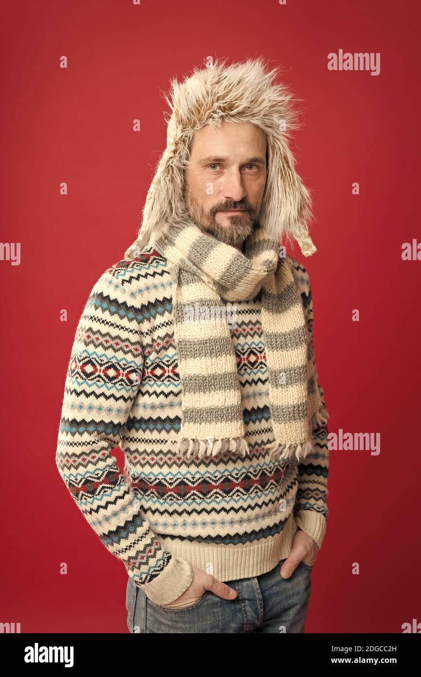 Confident and attractive. Confident man red background. Mature man ...