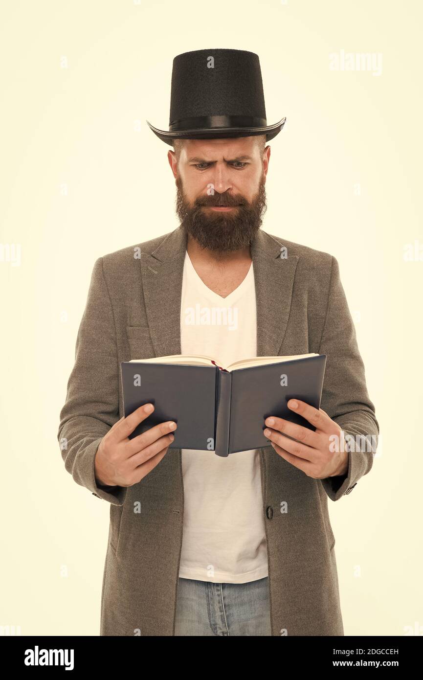 Book Of Poetry Bearded Man Read Book Brutal Bookworm Isolated On